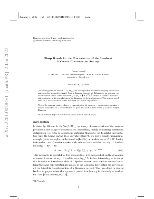 (PDF) Sharp Bounds for the Concentration of the Resolvent in Convex Concentration Settings