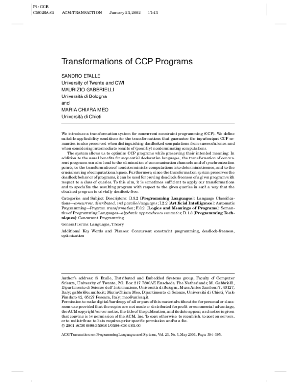 (PDF) Transformations of CCP programs