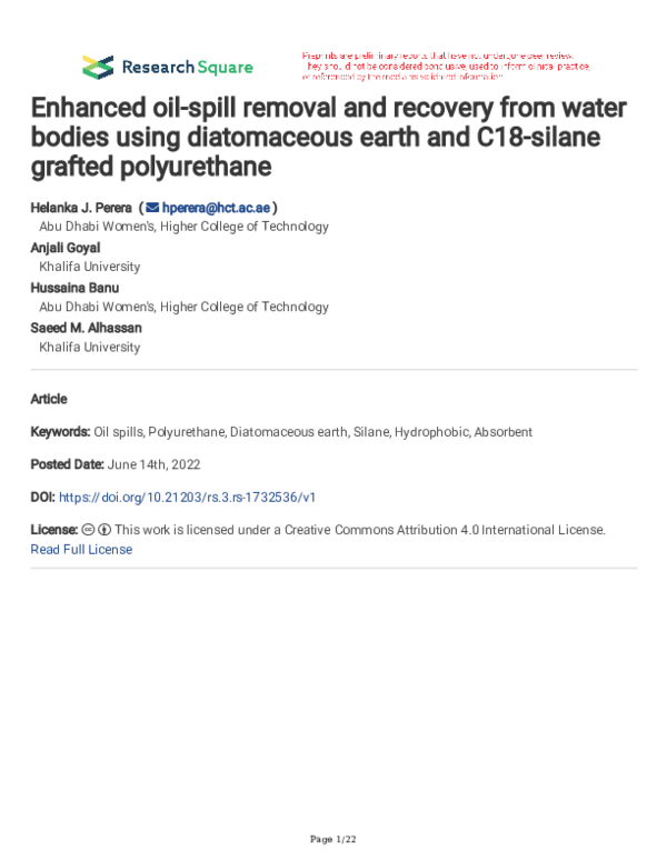 (PDF) Enhanced oil-spill removal and recovery from water bodies using ...