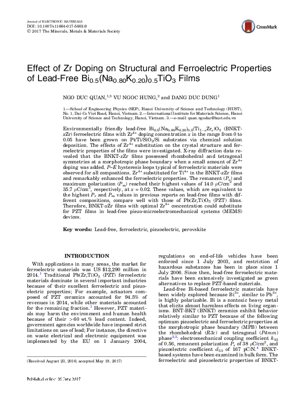 (PDF) Effect of Zr Doping on Structural and Ferroelectric Properties of Lead-Free Bi0.5(Na0.80K0 ...