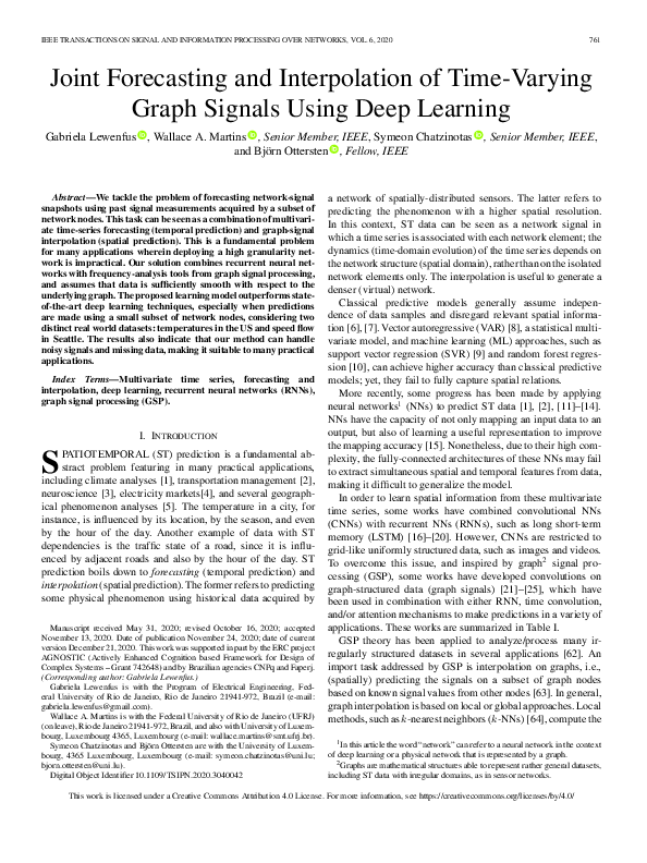Pdf Joint Forecasting And Interpolation Of Time Varying Graph Signals Using Deep Learning
