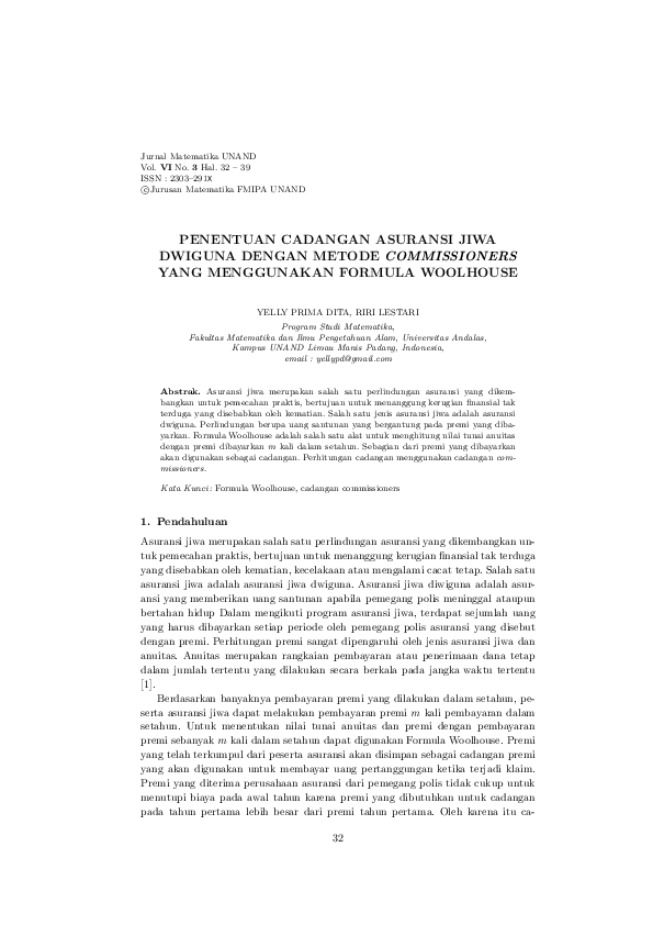 (PDF) Penentuan Cadangan Asuransi Jiwa Dwiguna Dengan Metode ...