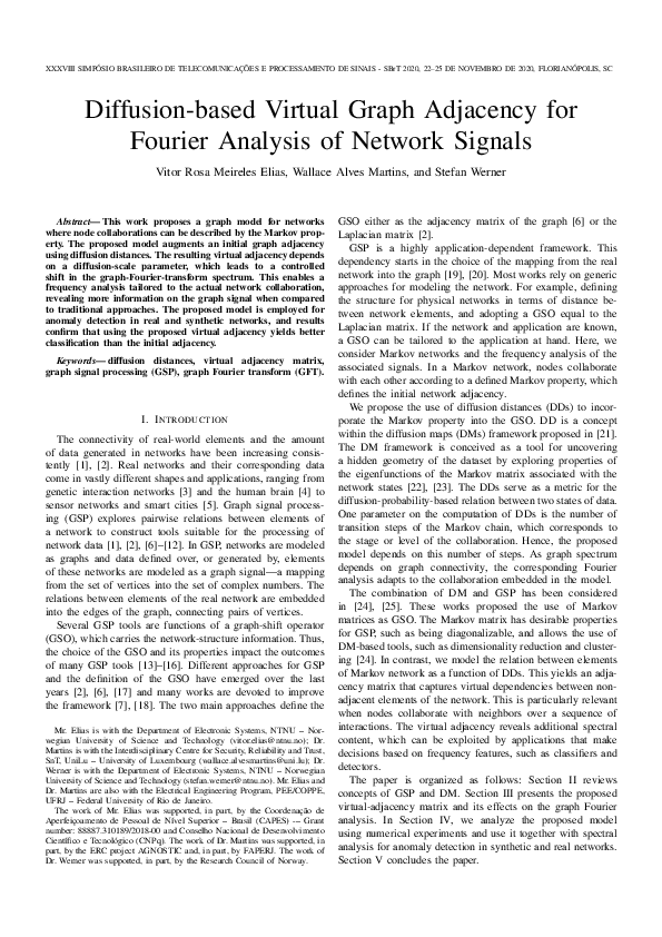 Pdf Diffusion Based Virtual Graph Adjacency For Fourier Analysis Of Network Signals Wallace