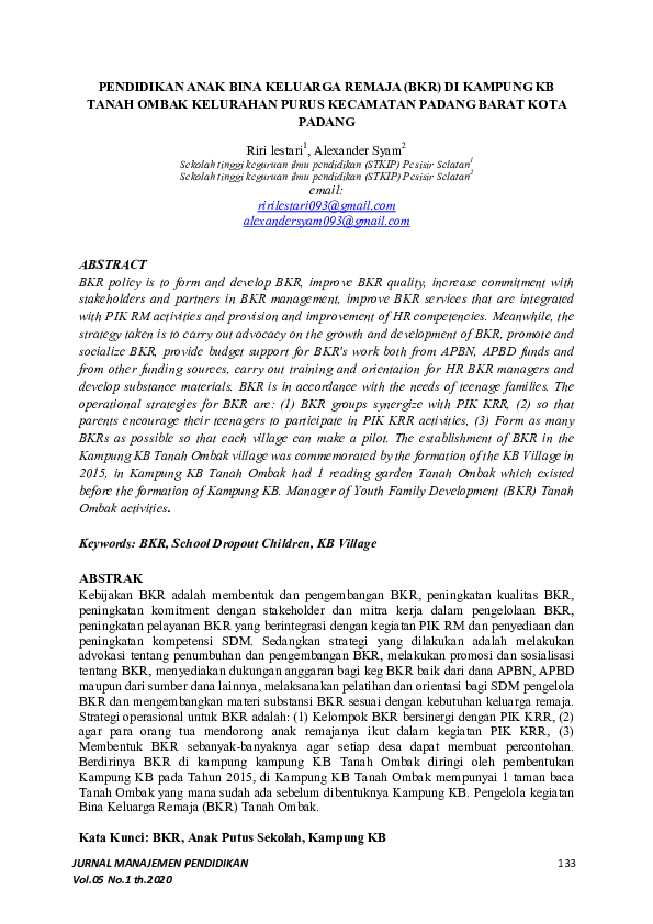(PDF) Pendidikan Anak Bina Keluarga Remaja (BKR) DI Kampung KB Tanah Ombak Kelurahan Purus ...