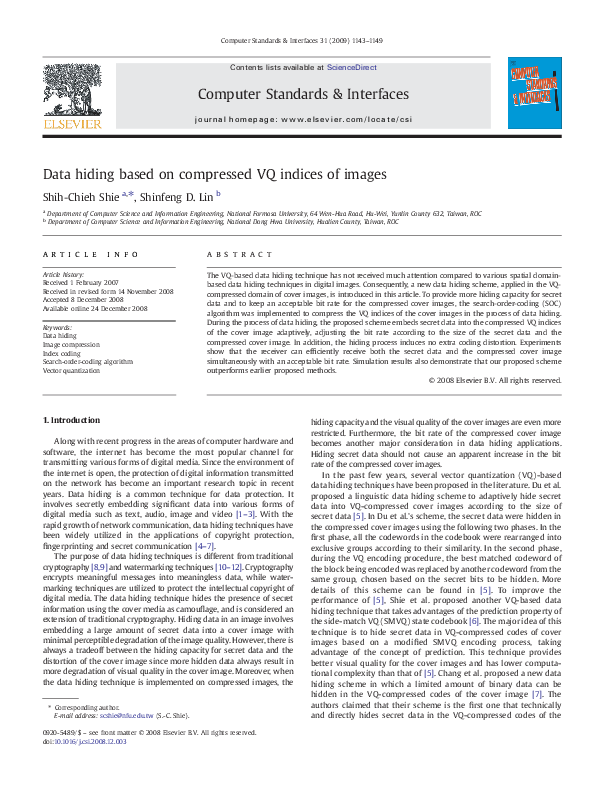 Pdf Data Hiding Based On Compressed Vq Indices Of Images