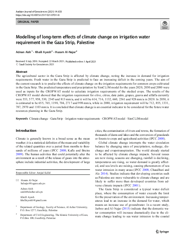 (PDF) Modelling of long-term effects of climate change on irrigation ... (PDF) Modelling of long-term effects of climate change on irrigation ...