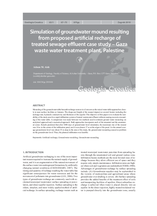 (PDF) Simulation of Groundwater Mound Resulting from Proposed Artificial Recharge of Treated ...