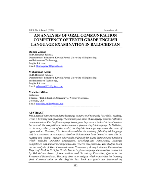 (PDF) An Analysis of Oral Communication Competency of Tenth Grade ...