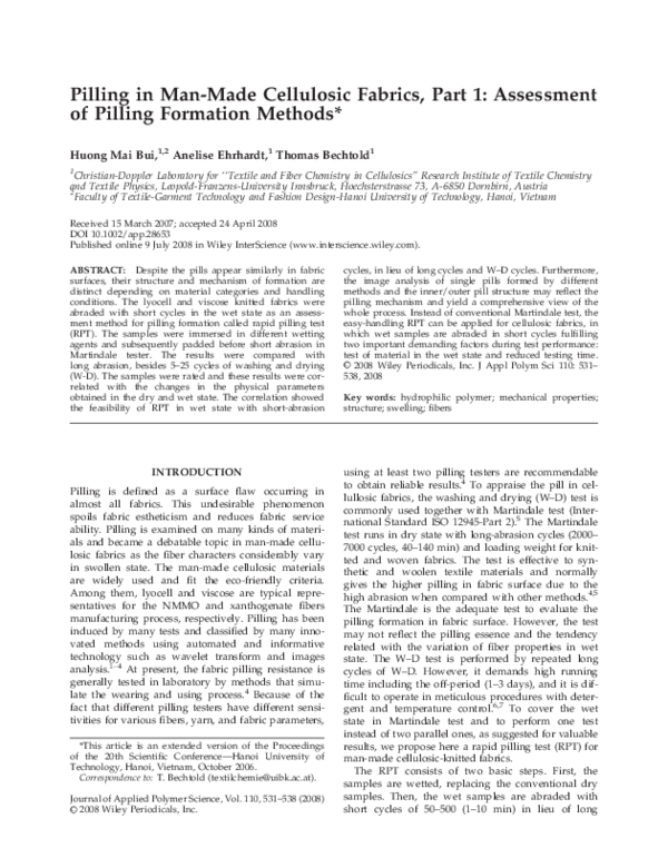 (PDF) Pilling in man-made cellulosic fabrics, part 1: Assessment of ...