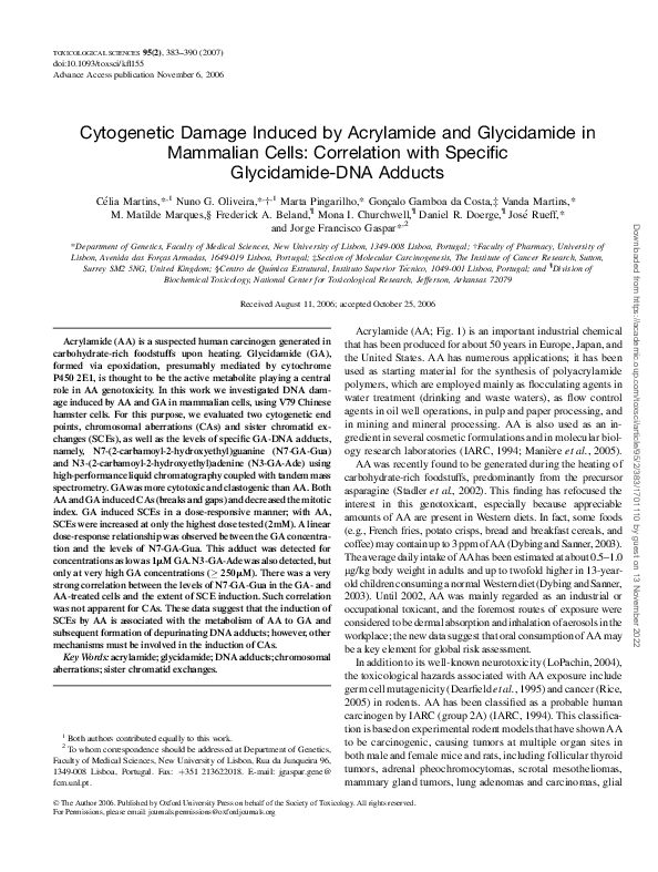 (PDF) Cytogenetic Damage Induced by Acrylamide and Glycidamide in ...