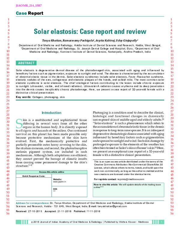 (PDF) Solar elastosis: Case report and review