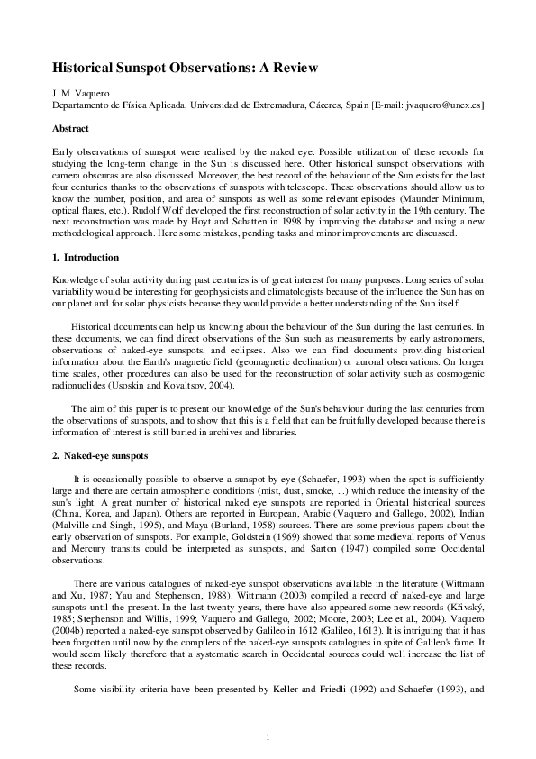 (PDF) Historical Sunspot Observations and Analysis