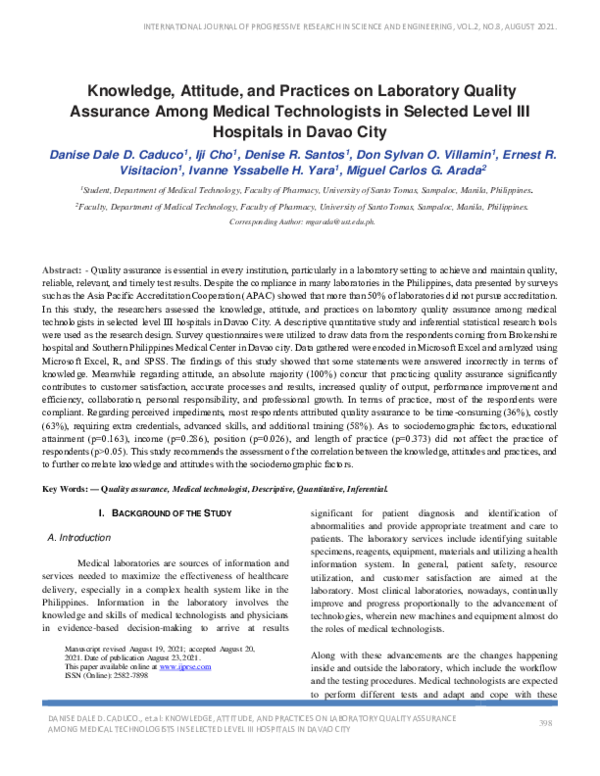 (PDF) Knowledge, Attitude, and Practices on Laboratory Quality Assurance among Medical ...