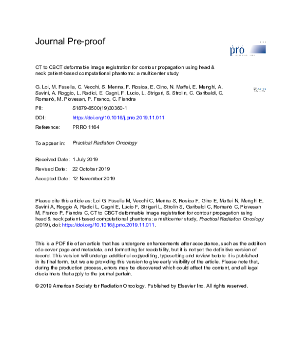 Pdf Ct To Cbct Deformable Image Registration For Contour Propagation Using Head Neck Patient