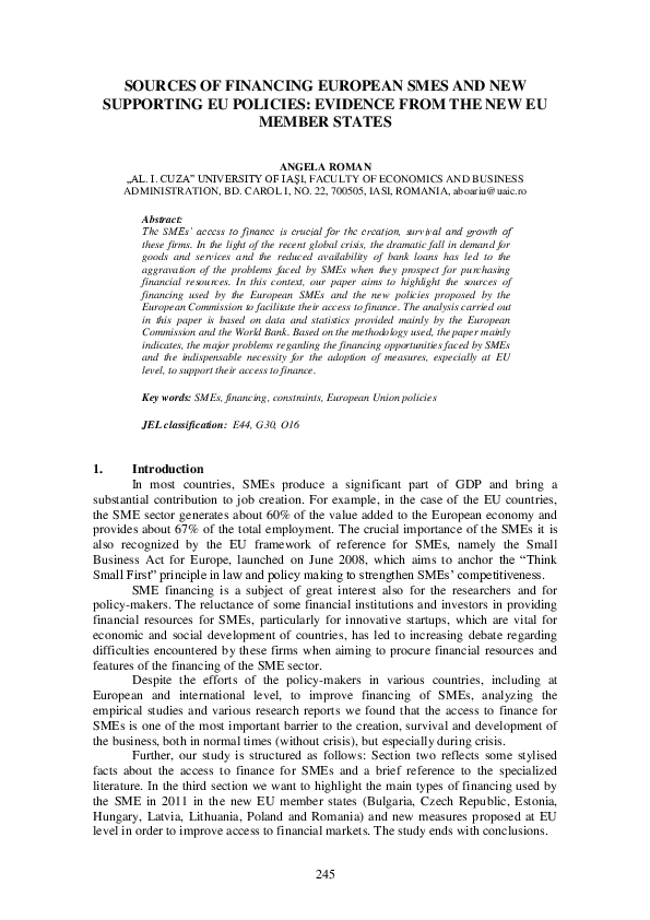 (PDF) Sources of financing european smes and new supporting EU policies ...
