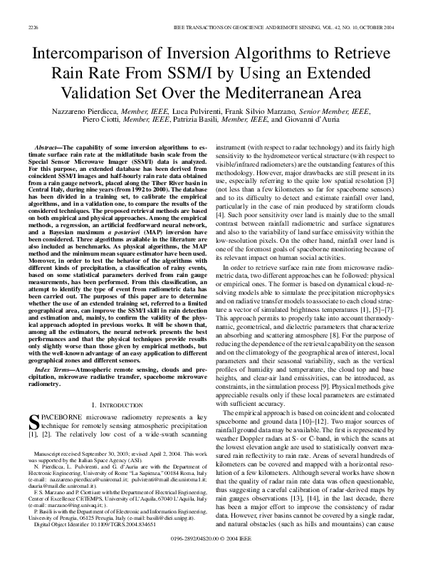 (PDF) Intercomparison of inversion algorithms to retrieve rain rate from SSM/I by using an ...