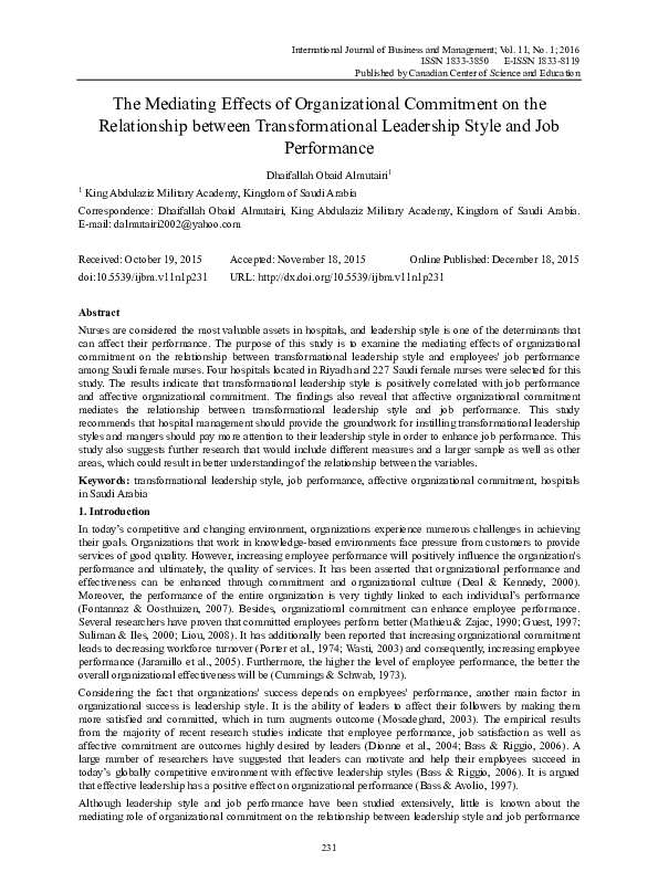(PDF) The Mediating Effects of Organizational Commitment on the Relationship between ...