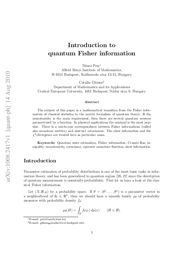(PDF) Introduction to Quantum Fisher Information