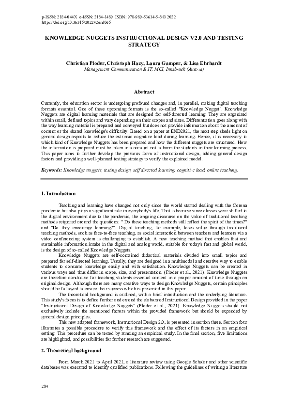 (PDF) Knowledge Nuggets Instructional Design V2.0 and Testing Strategy