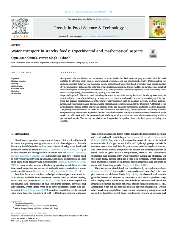 (PDF) Water transport in starchy foods: Experimental and mathematical ...