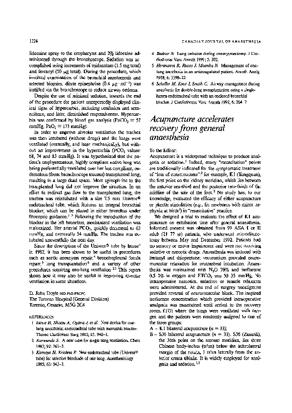 (PDF) Acupuncture accelerates recovery from general anaesthesia