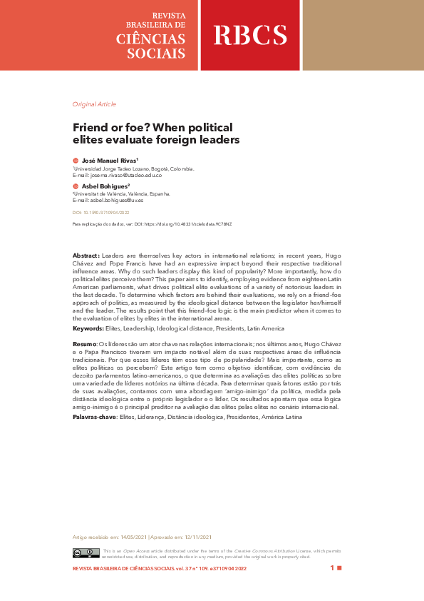 (PDF) Friend or foe? When political elites evaluate foreign leaders