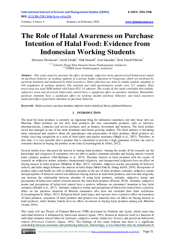 (PDF) The Role of Halal Awareness on Purchase Intention of Halal Food: Evidence from Indonesian ...