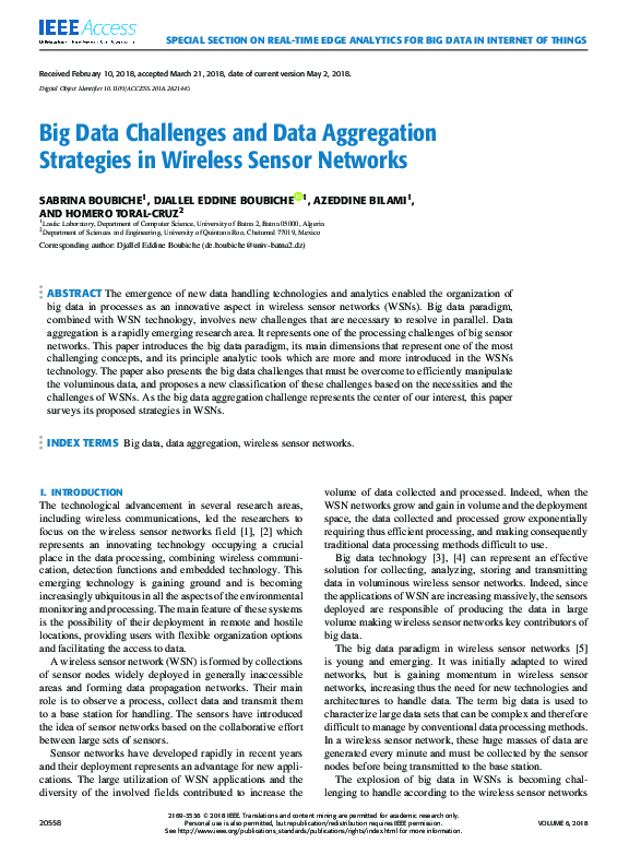 Pdf Big Data Challenges And Data Aggregation Strategies In Wireless