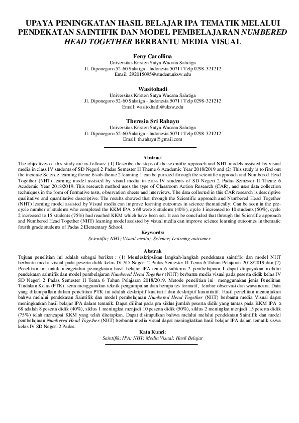 (PDF) Upaya Peningkatan Hasil Belajar Ipa Tematik Melalui Pendekatan ...