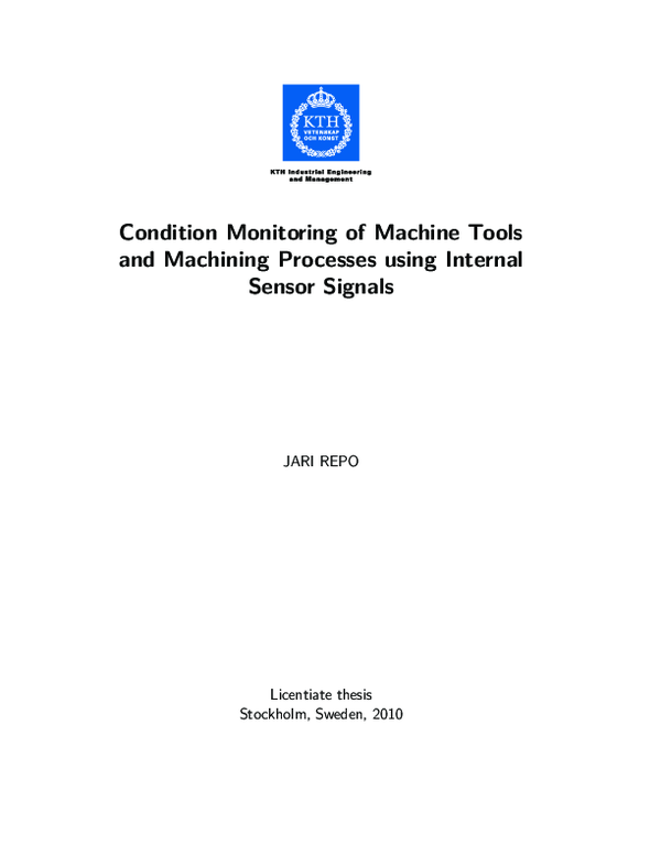 (PDF) Condition Monitoring of Machine Tools and Machining