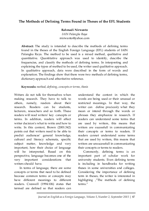 (PDF) The Methods of Defining Terms Found in Theses of the EFL Students