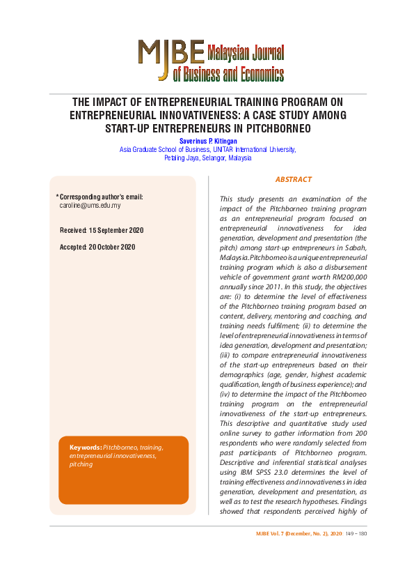 (PDF) The Impact of Entrepreneurial Training Program on Entrepreneurial ...
