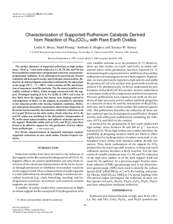 (PDF) Characterization of Supported Ruthenium Catalysts Derived from ...