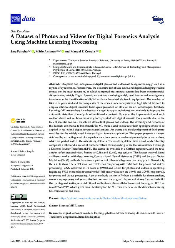 (PDF) A Dataset of Photos and Videos for Digital Forensics Analysis ...