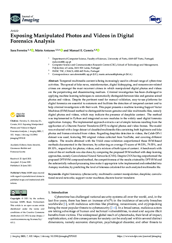 (PDF) Exposing Manipulated Photos and Videos in Digital Forensics Analysis