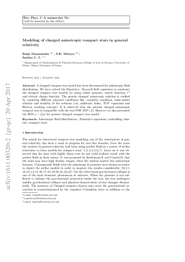 (PDF) Modeling of charged anisotropic compact stars in general relativity