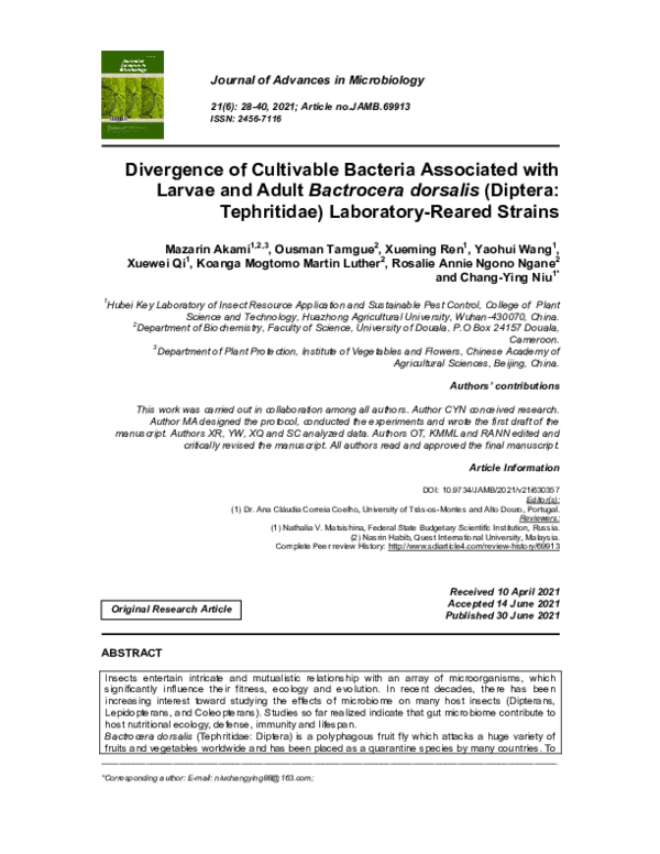 (PDF) Divergence of Cultivable Bacteria Associated with Larvae and Adult Bactrocera dorsalis ...