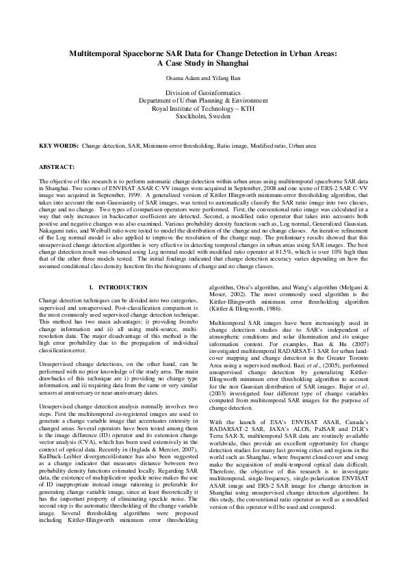 (PDF) Multitemporal spaceborne SAR data for change detection in urban areas: a case study in ...