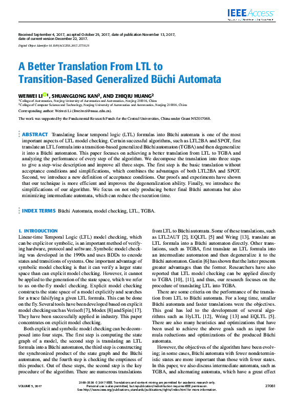 (PDF) A Better Translation From LTL to Transition-Based Generalized Büchi Automata