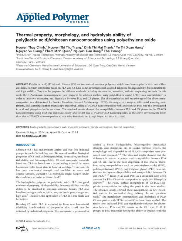 (PDF) Thermal property, morphology, and hydrolysis ability of poly(lactic acid)/chitosan ...