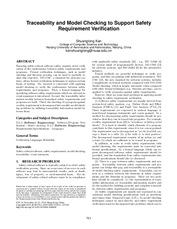 Pdf Traceability And Model Checking To Support Safety Requirement