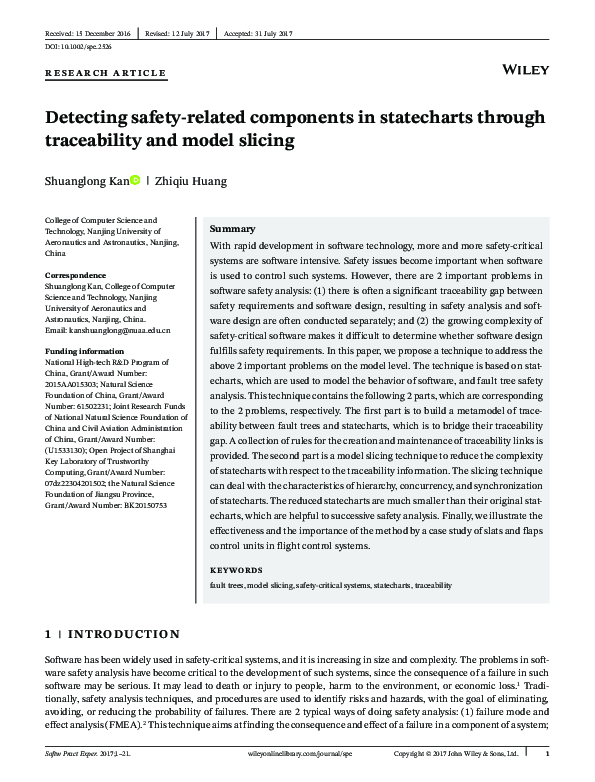 Pdf Detecting Safety Related Components In Statecharts Through Traceability And Model Slicing