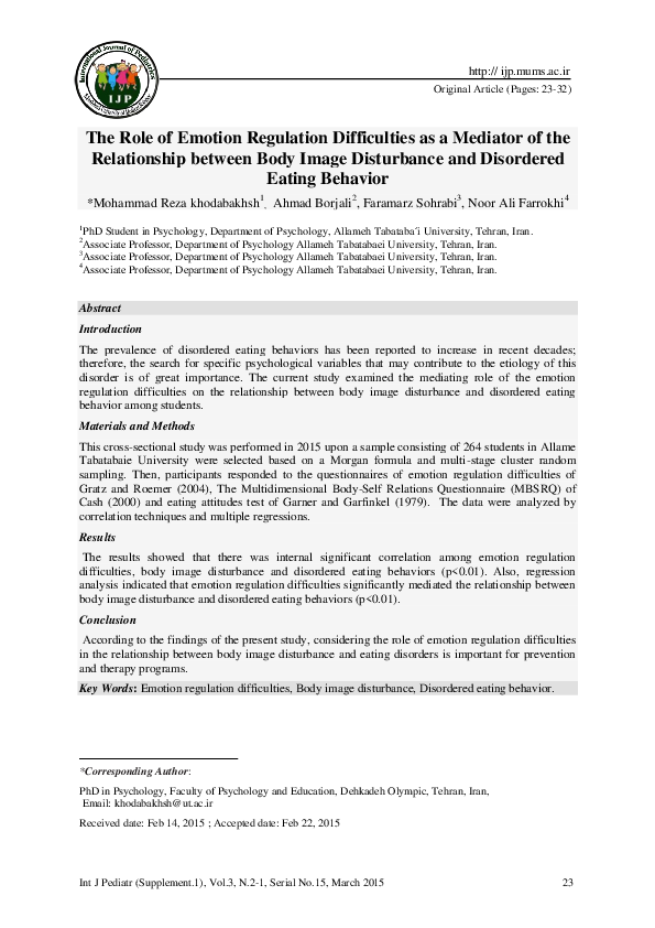 (PDF) The Role of Emotion Regulation Difficulties as a Mediator of the Relationship between Body ...