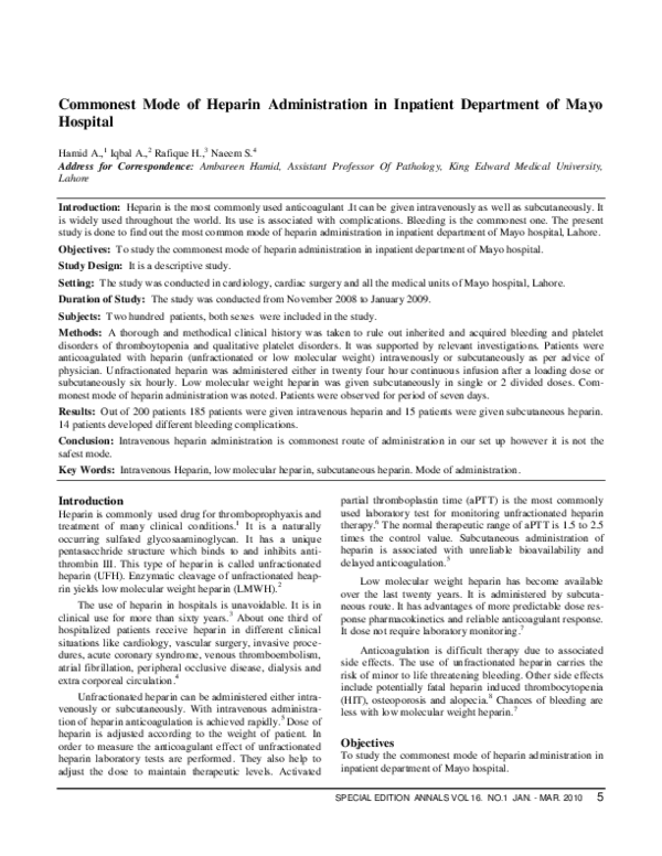 (PDF) Commonest Mode of Heparin Administration in Inpatient Department ...