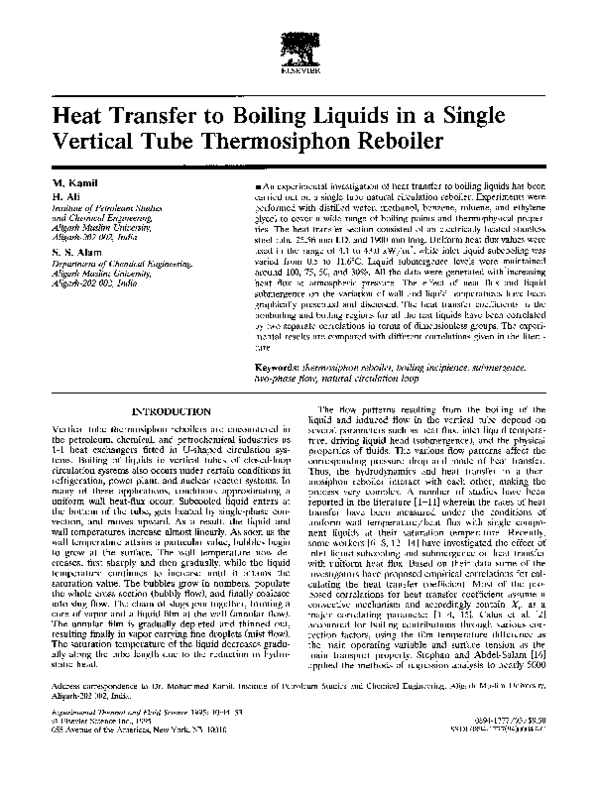 (PDF) Heat Transfer in a Vertical Tube Thermosiphon Reboiler