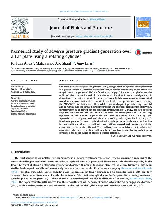 (PDF) Numerical study of adverse pressure gradient generation over a ...
