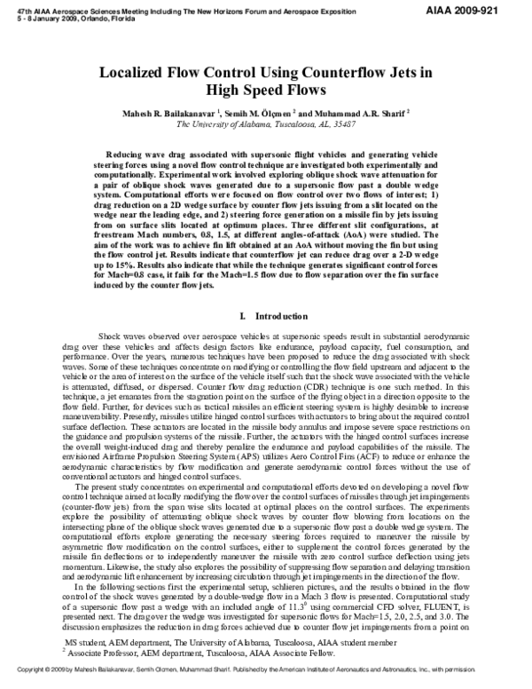(PDF) Localized Flow Control Using Counterflow Jets in High Speed Flows