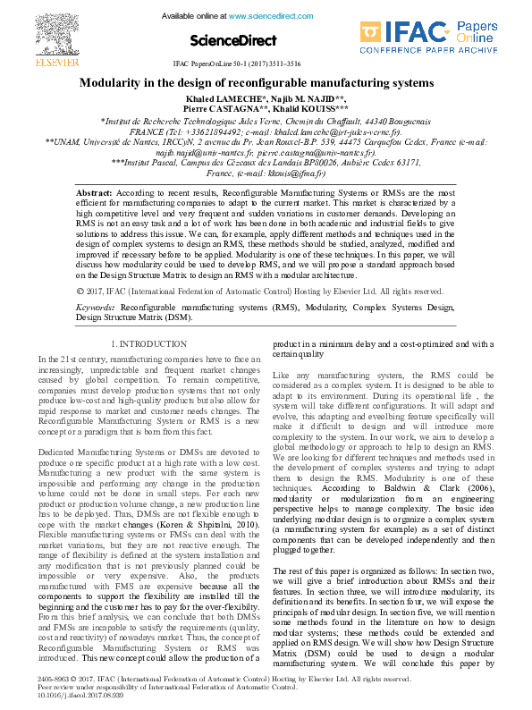 Pdf Modular Design For Reconfigurable Manufacturing