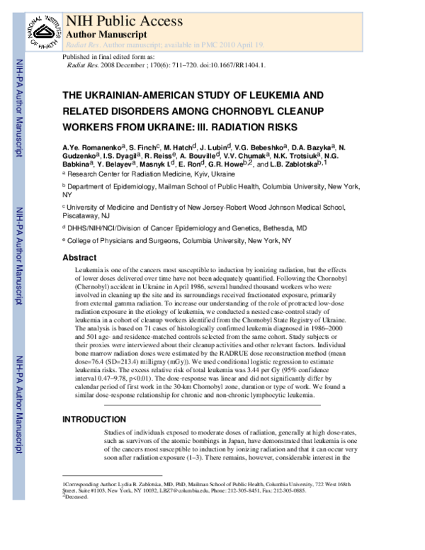 (PDF) The Ukrainian-American Study of Leukemia and Related Disorders ...