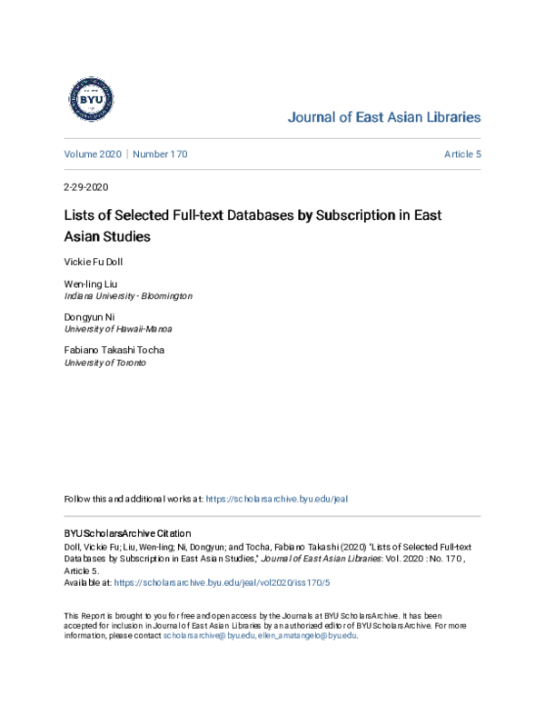 (PDF) East Asian Studies Subscription Databases